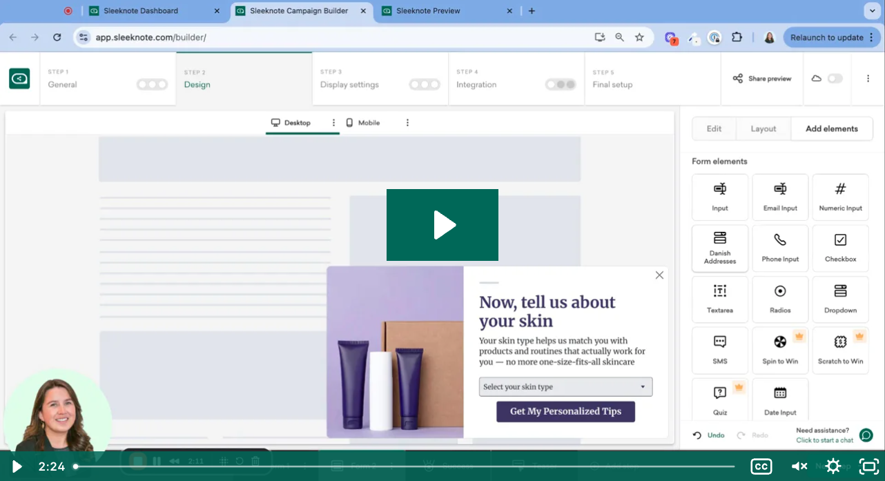 Multistep Popups: Collect More Data | Video Tutorial | Sleeknote